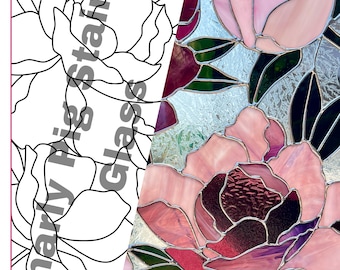 Peony Stained Glass Pattern, Pion Stain Glass Window Panel/hanging ...