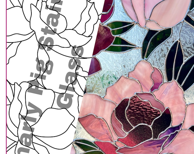 Peony Stained Glass Pattern, Pion Stain Glass Window Panel/hanging ...
