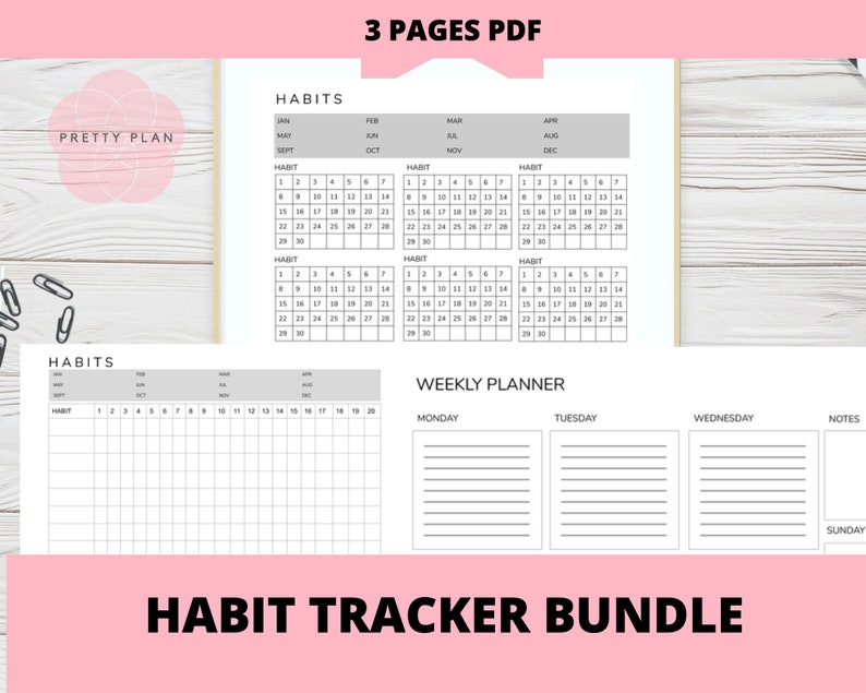 Bundle Habit Tracker Habits Tracker Habit Chart Daily Weekly Monthly ...