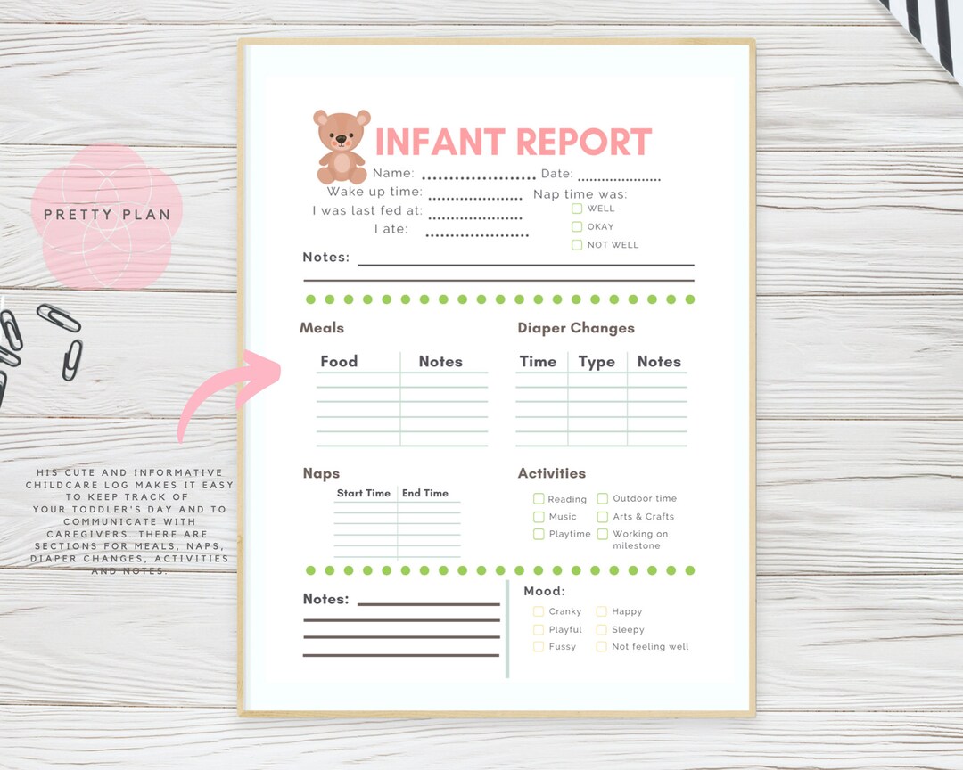 Infant Daily Report In-home Preschool Daycare Nanny Log Printable and ...