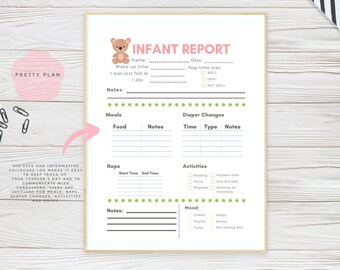 Infant Daily Report In-home Preschool, Daycare, Nanny Log Printable and ...