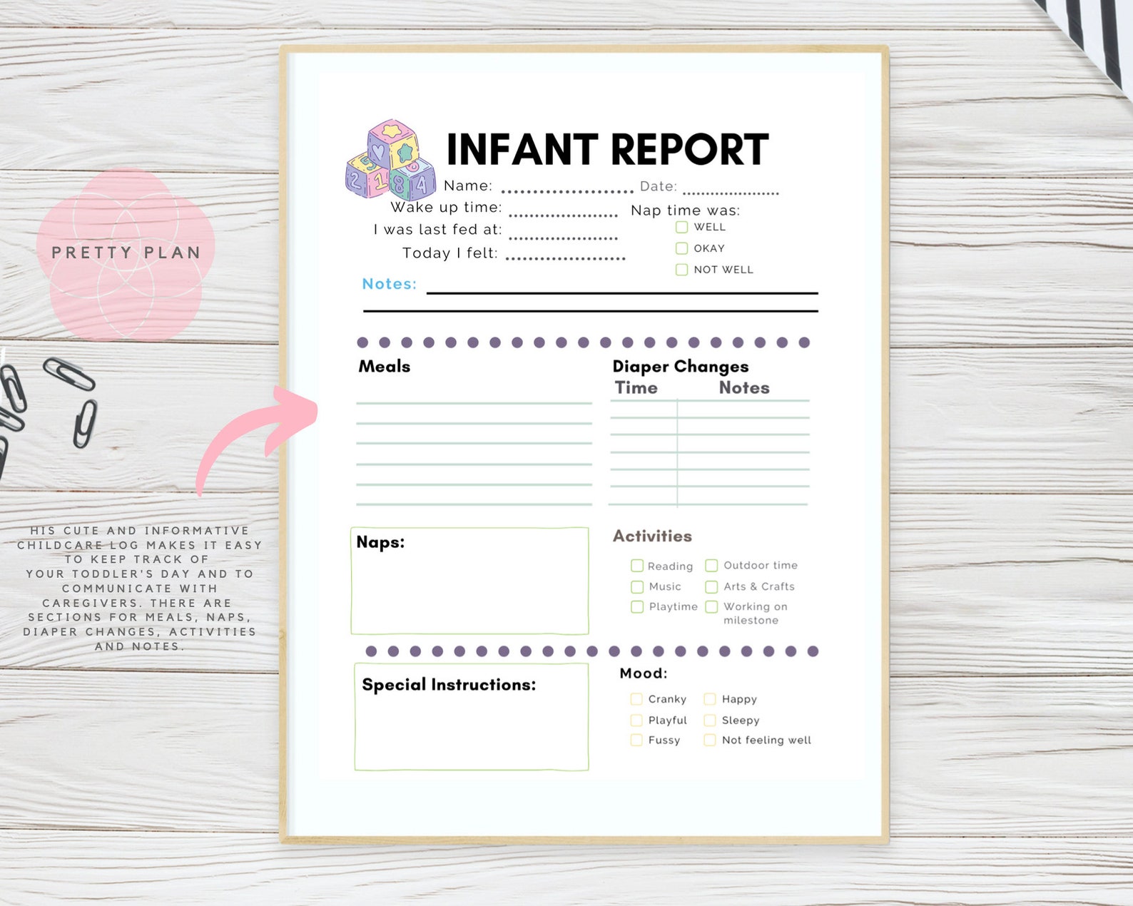 Printable Nanny Log Daily Infant Care Sheet Babysitter Caregiver Baby ...