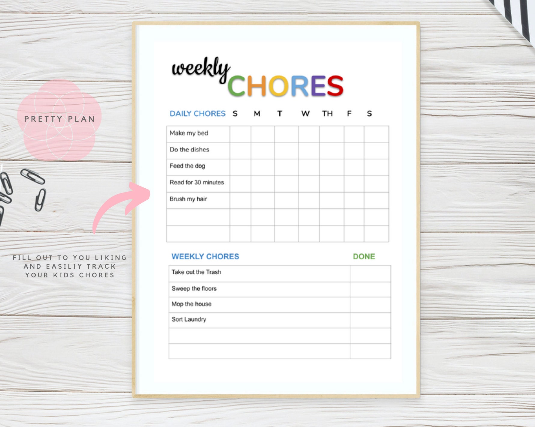 Chores Chart for Kids Chores Printable Children Printable - Etsy