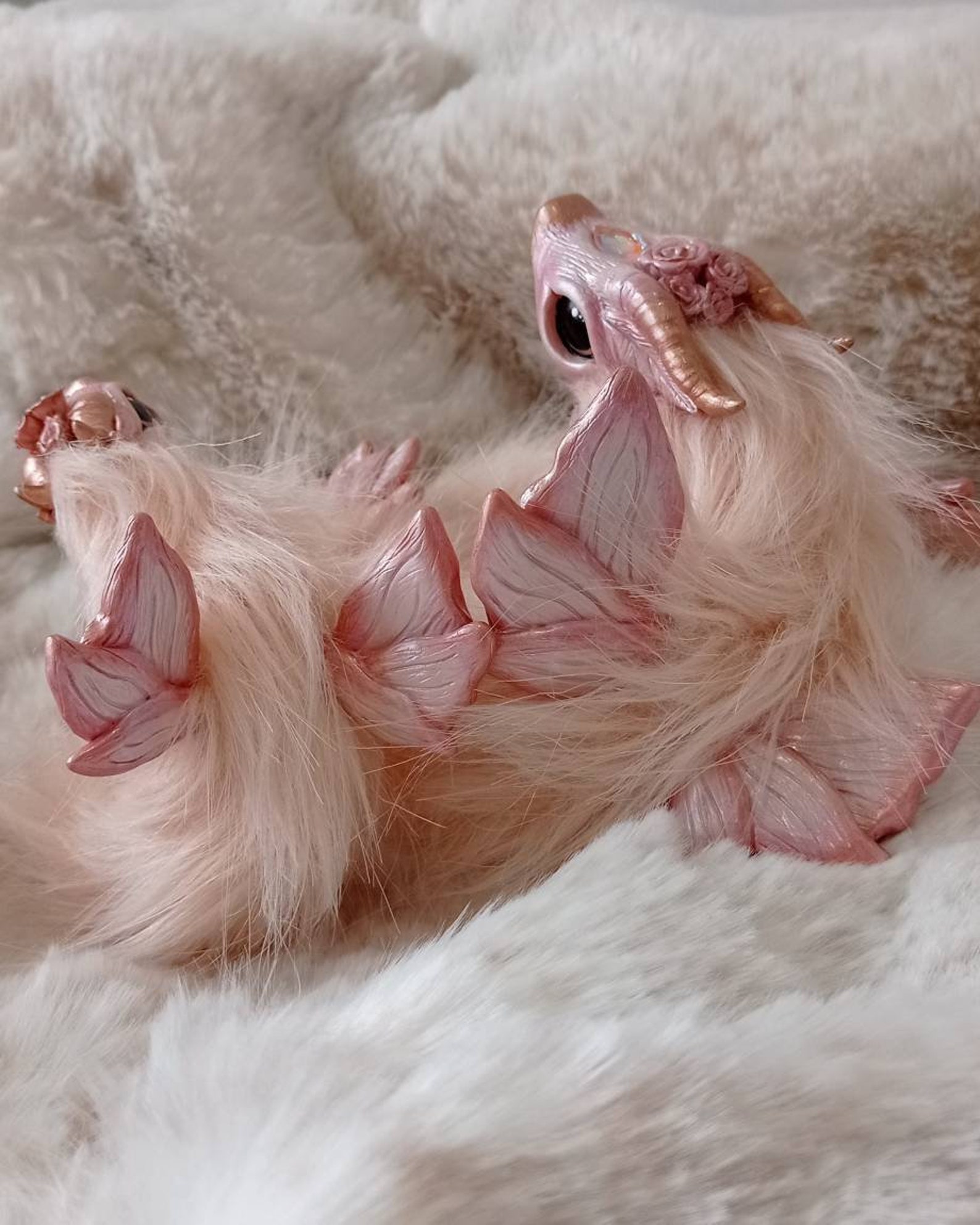 Dragon Mum & Baby Flower Rose Gold Pink crystal serpent | Etsy