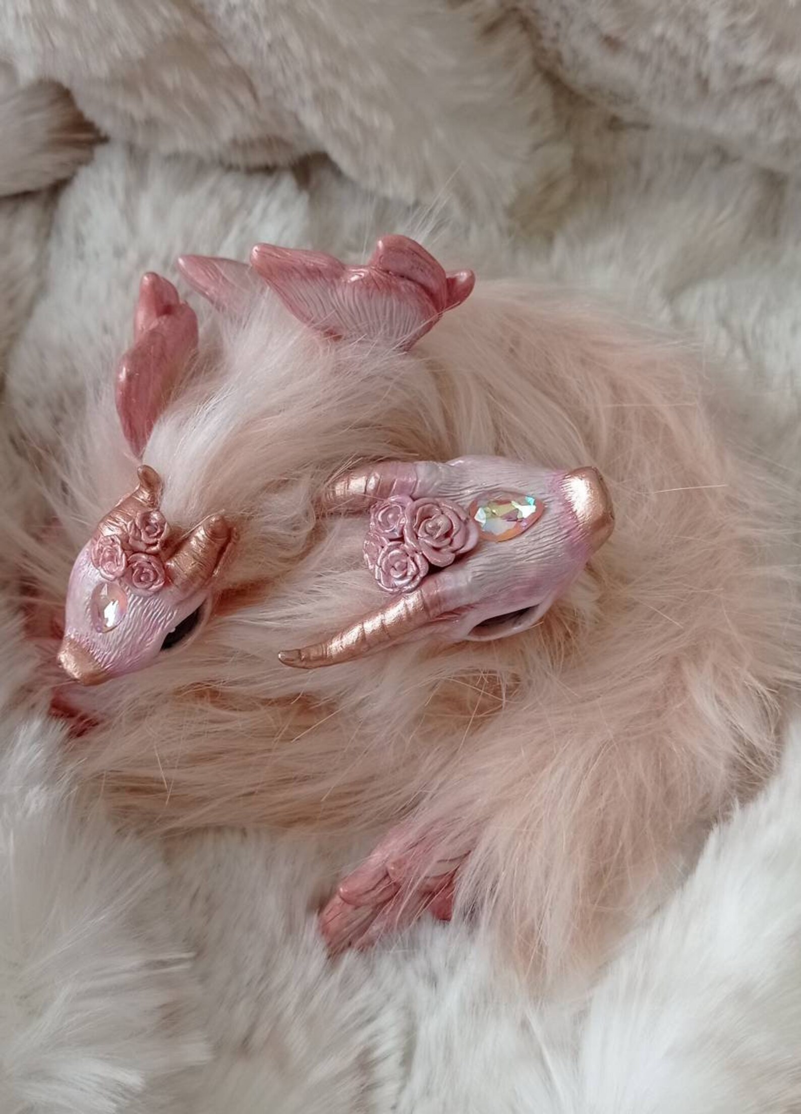 Dragon Mum & Baby Flower Rose Gold Pink crystal serpent | Etsy