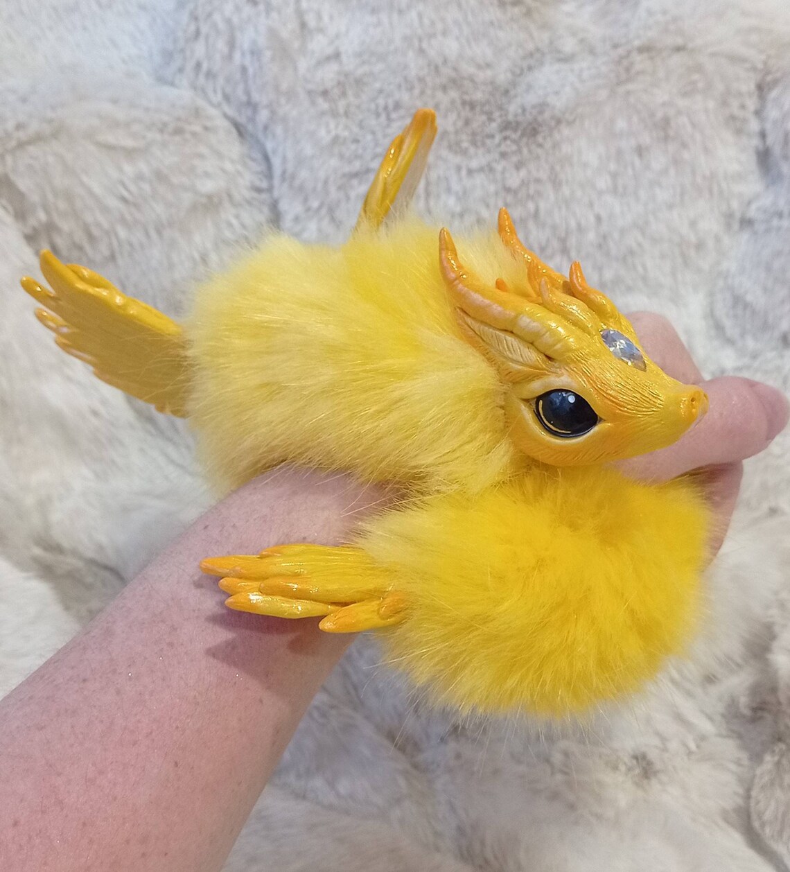 Sun Dragon Wyvern Serpent Yellow Glass Gem Handmade Plush Art | Etsy