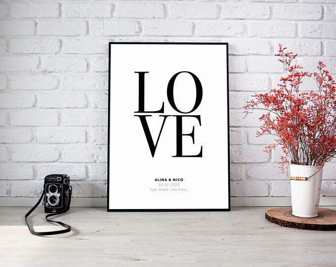 LOVE Poster, Personalisierbare Poster, Liebe, Pärchen, Hochzeitstag ...