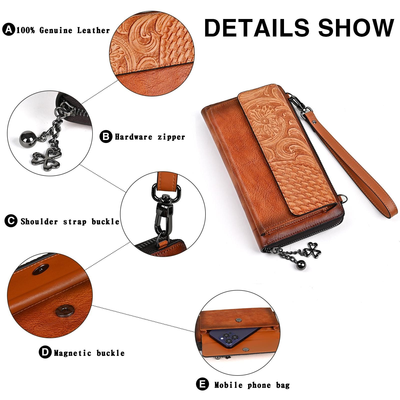 Leather Crossbody Phone Wallet, Large Capacity Women’s Wallet With ...