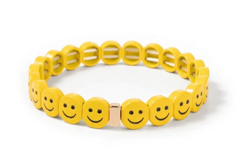 Yellow Smiley Face Enamel Tile Stacking Stretch Bracelet - Etsy