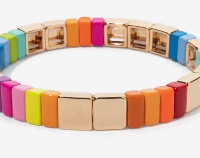 Women's Enamel Stretchy Colorful Tile Bracelet for Stacking - Etsy