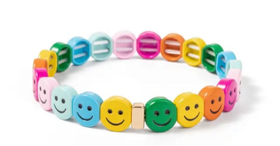 Multicolored Smiley Face Enamel Tile Stacking Stretch Bracelet - Etsy