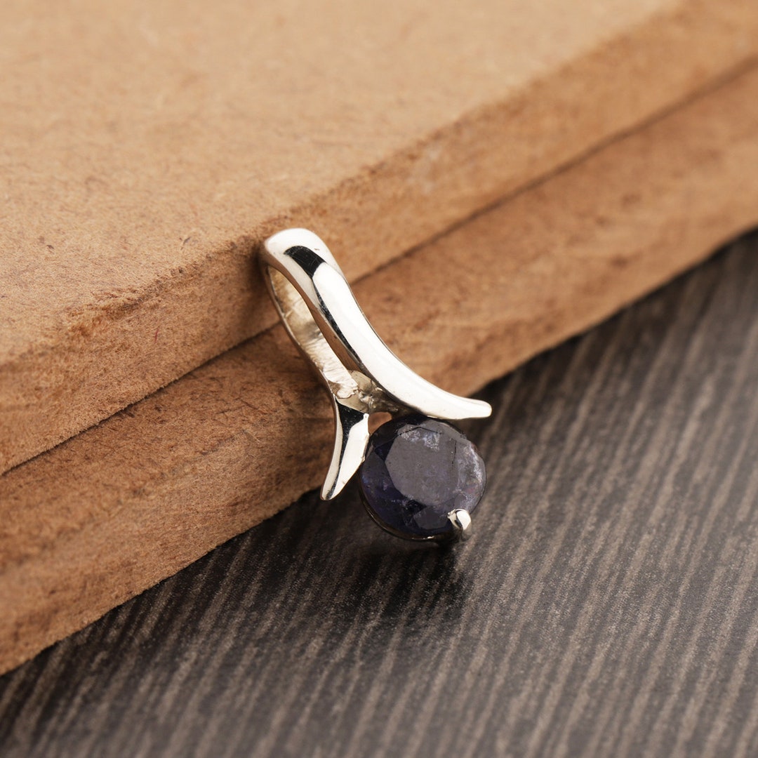 Round Iolite Pendant - 925 Sterling Silver Iolite Pendant - Blue Iolite ...