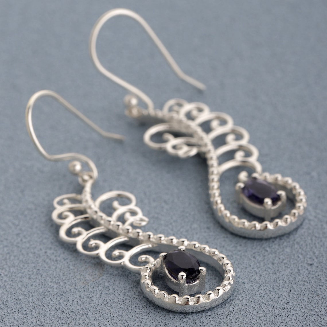 Iolite Earrings Sterling Silver iolite Gemstone Faceted Oval | Etsy