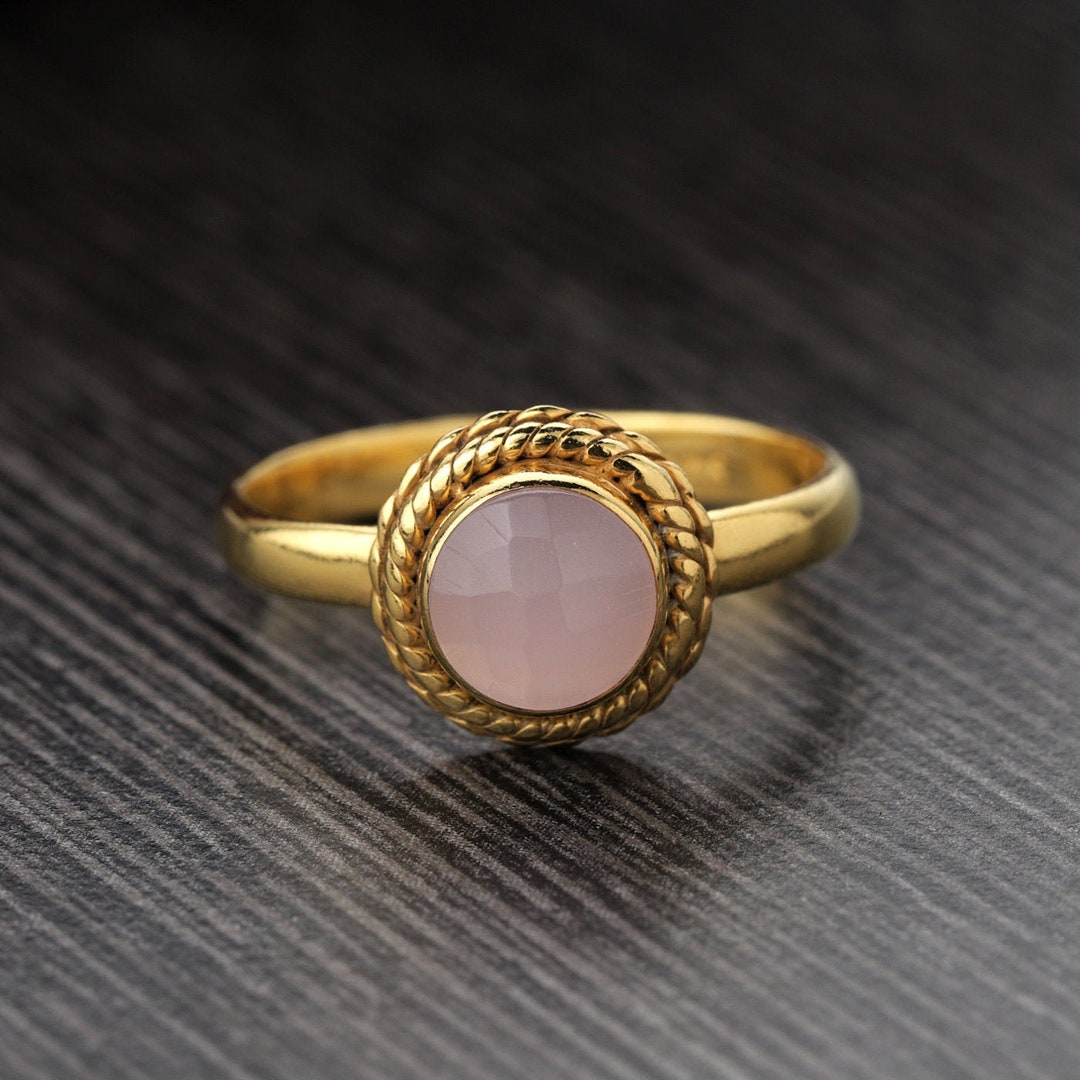 Pink Chalcedony Ring, 925 Sterling Silver Round Chalcedony Gold Ring - Etsy