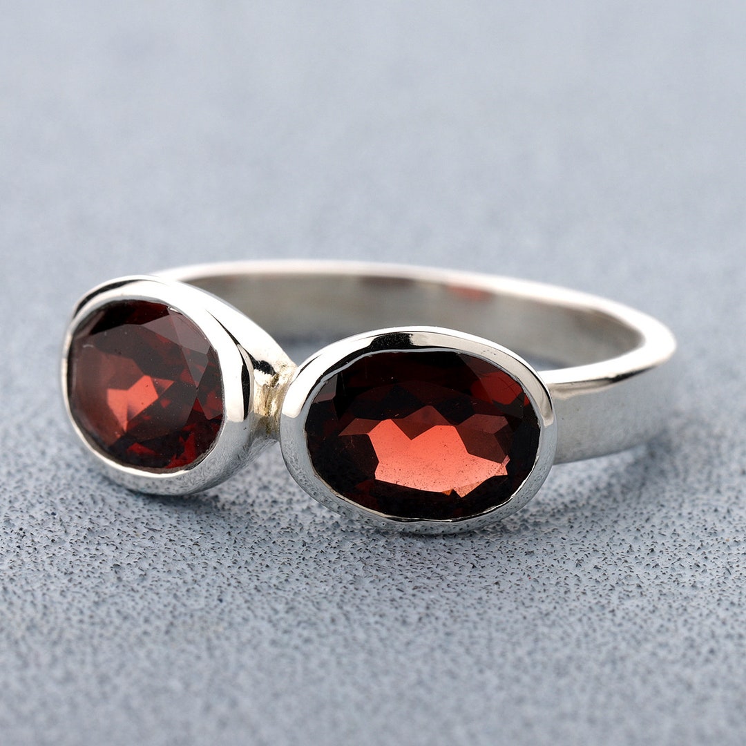 Natural Red Garnet Ring,garnet Faceted Ring,red Garnet Gemstone Ring ...