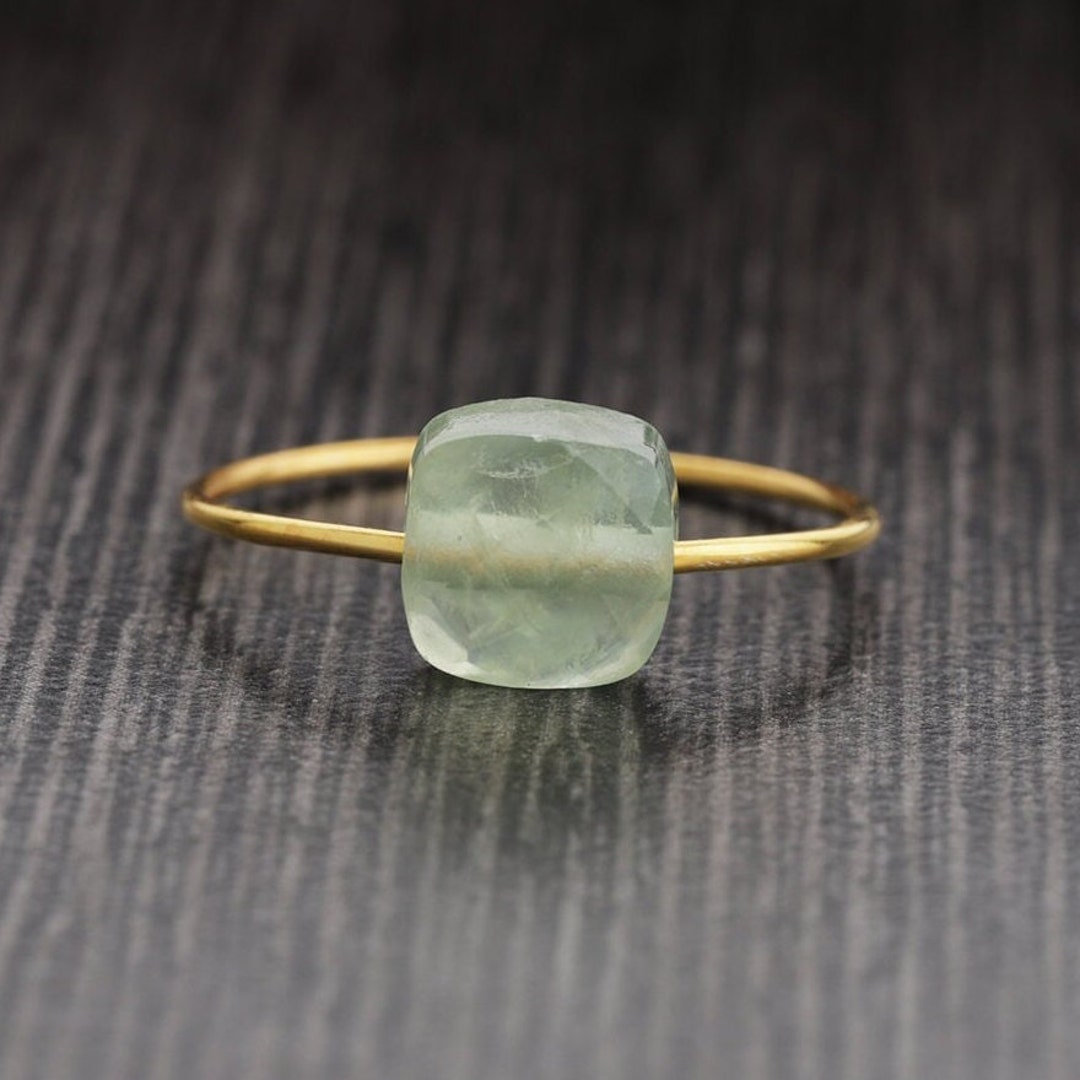 Natürlicher Prehnit Edelstein Ring, Sterling Silber Gelb Gold Ring ...