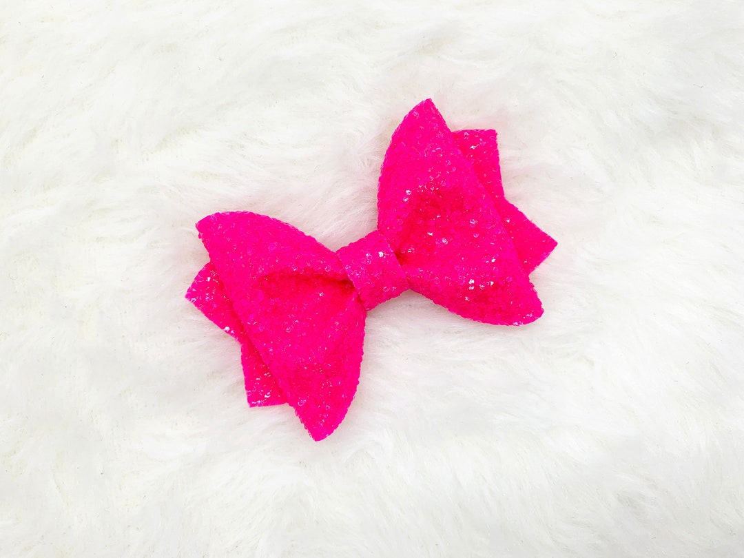 Neon Pink Glitter Hair Bow: Baby Toddler Clip or Headband - Etsy