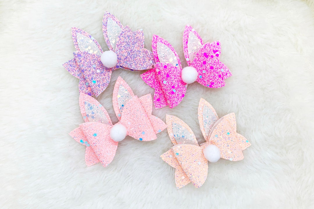 Easter Bunny Hair Bow | Easter Glitter Bunny Bow for Baby Girl | Pink ...