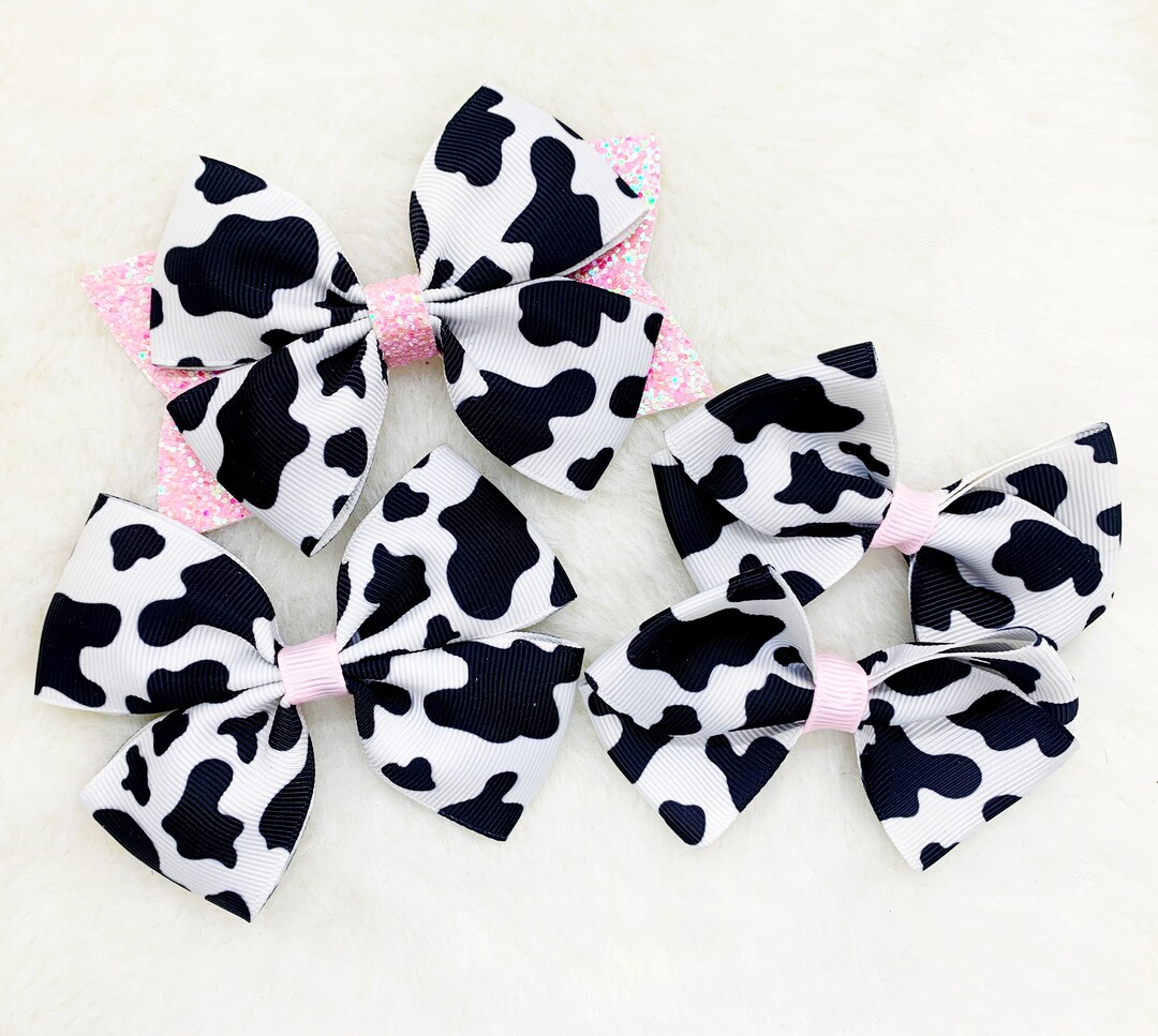 Cow Print Hair Bow: Farm Girl, Cowgirl Ribbon Bow - Etsy