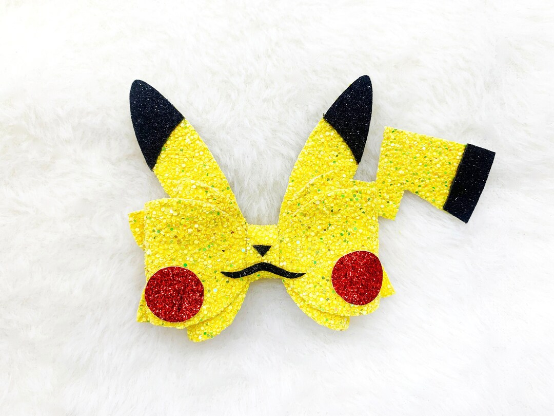 Pikachu Hair Bow Pokemon Hair Bow Pikachu Yellow Glitter Hair Bow ...