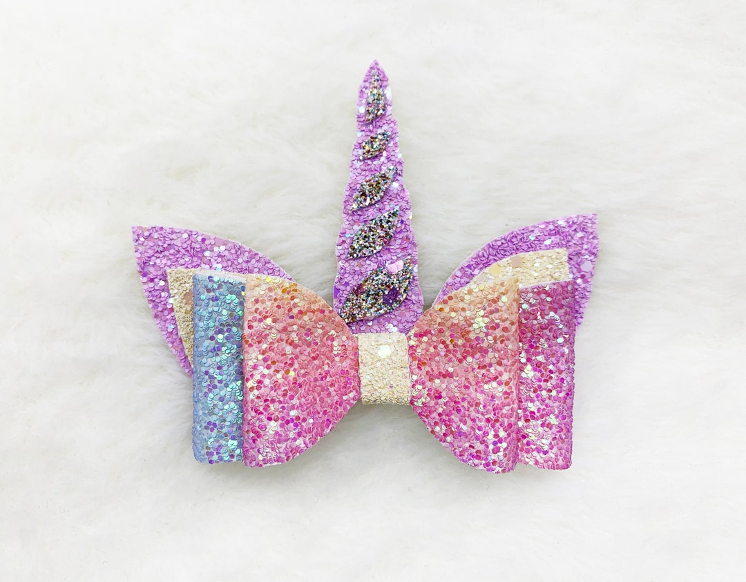 Glitter Sparkly Purple Rainbow Unicorn Bow Sparkle Unicorn Horn Hair ...