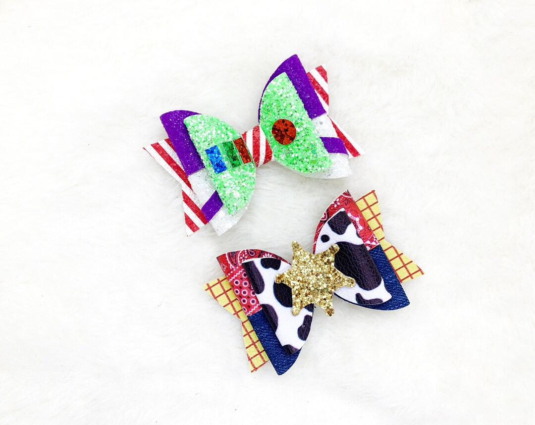 Toy Inspired Hair Bow: Woody Cowboy & Buzz Lightyear Glitter Bow - Etsy