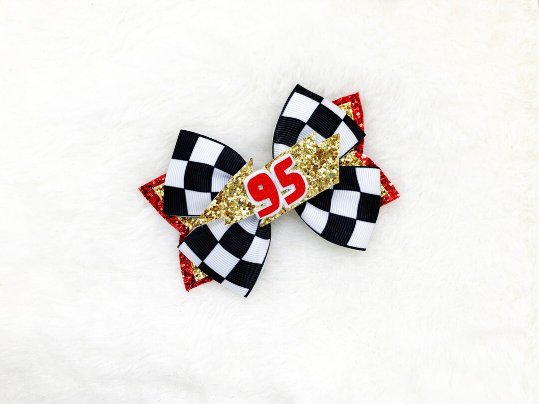 Race Car Hair Bow: Checkered Flag, Lightning Mcqueen Headband - Etsy