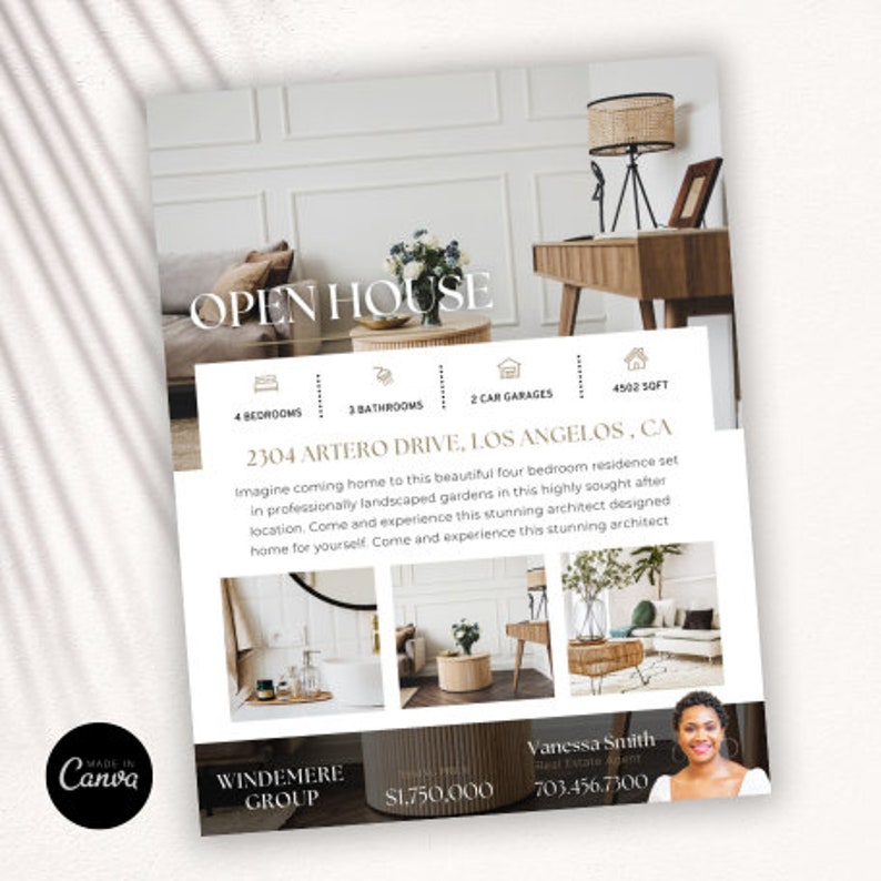 Open House Flyer, Real Estate Flyer, Editable Canva Template, Real ...