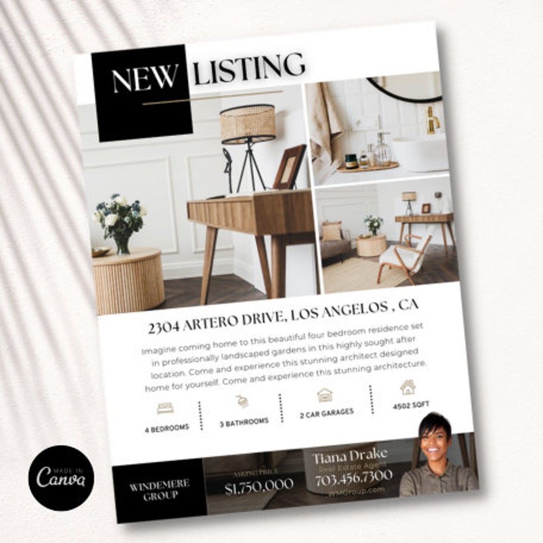 New Listing Flyer, Real Estate Flyer, Just Listed Flyer, Canva Template ...