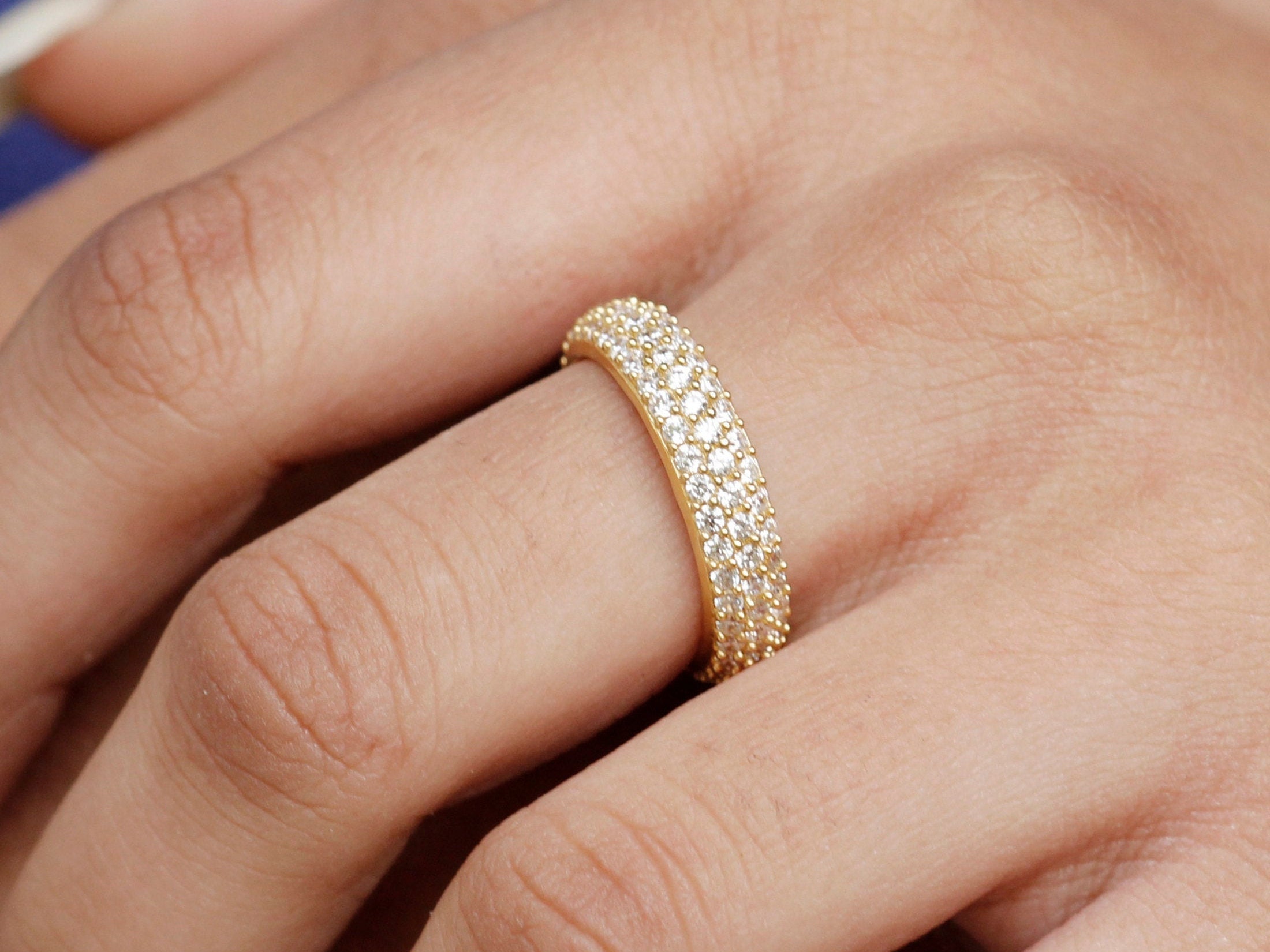 Three Layered Eternity Wedding Ring, 14k Gold Engagement Ring, Thick ...