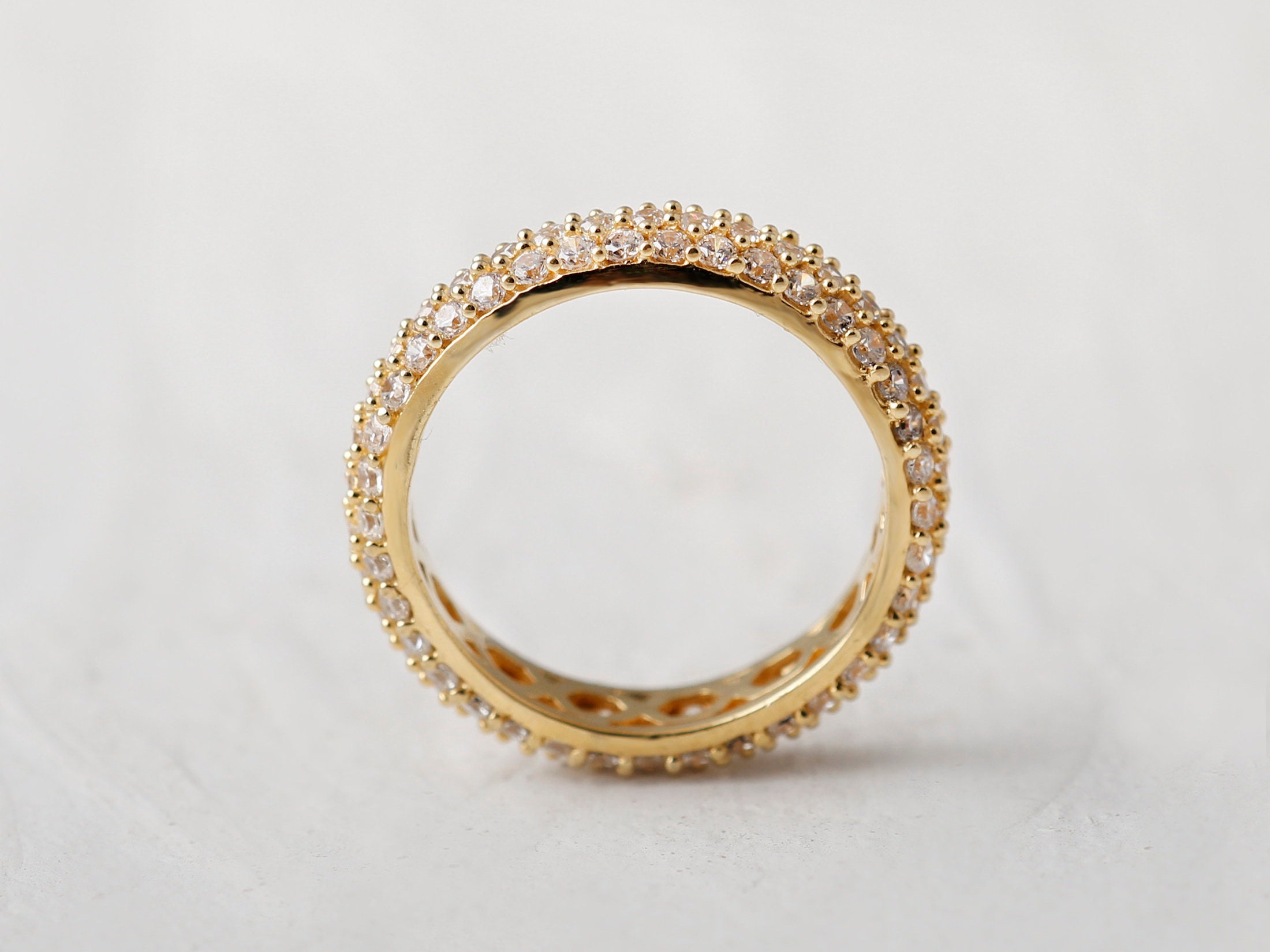 Three Layered Eternity Wedding Ring 14k Gold Engagement Ring | Etsy