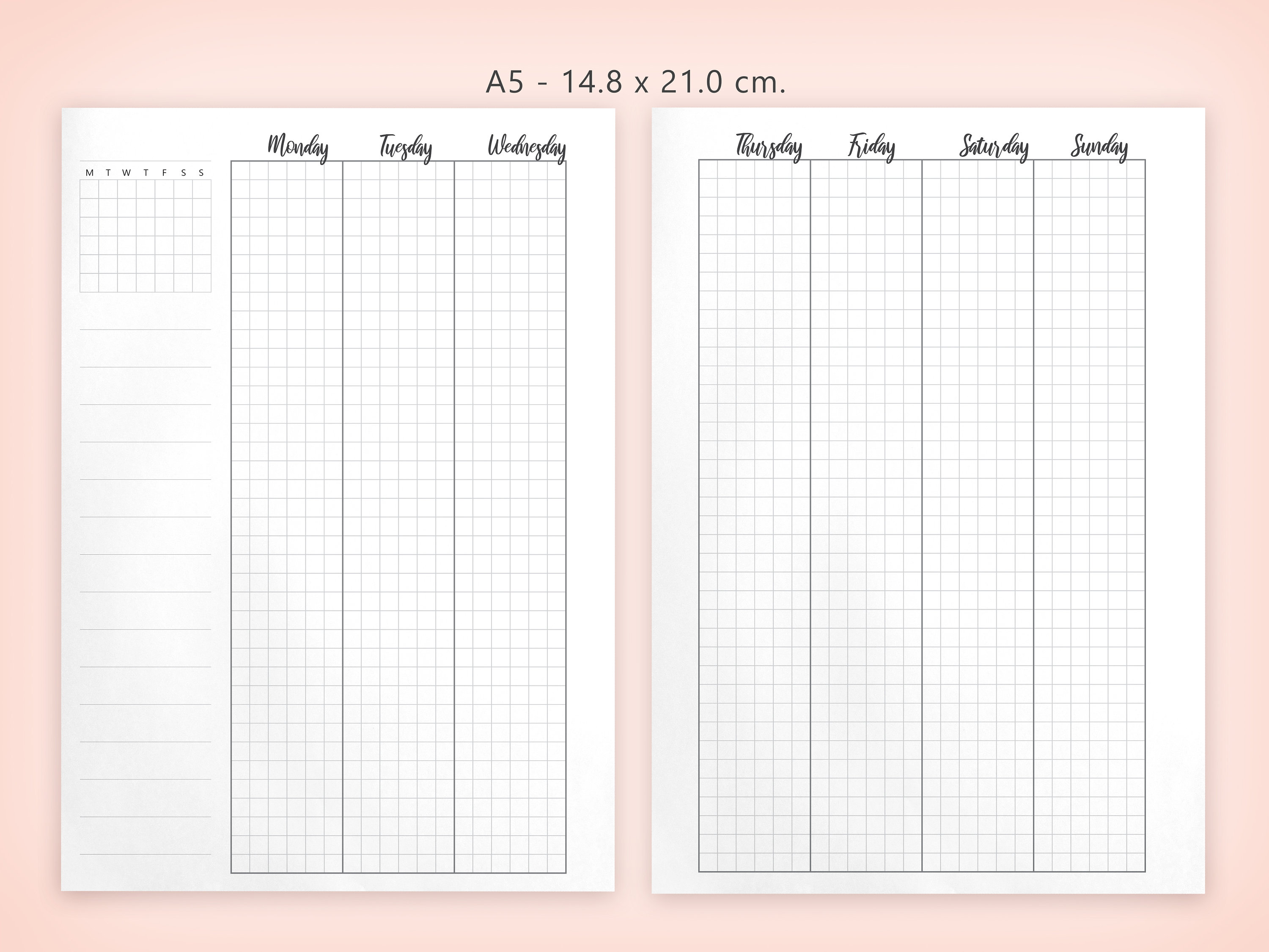 A5 Weekly Planner Grid Version V1 2 Pages Grid Weekly - Etsy