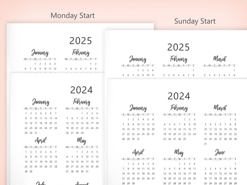 A4 2024 2025 Yearly Calendar Year at a Glance Printable - Etsy