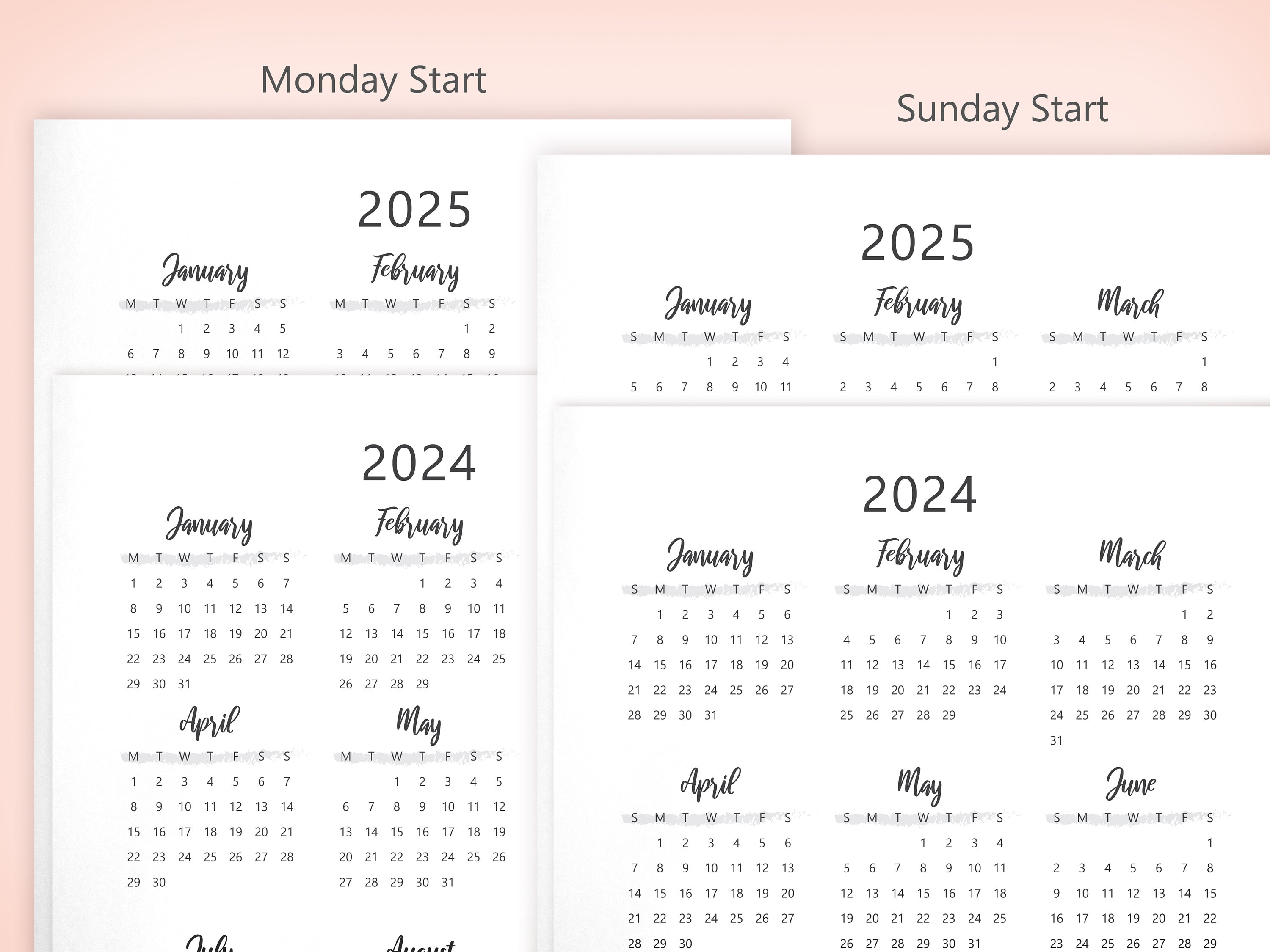A4 2024 2025 Yearly Calendar Year at a Glance Printable - Etsy