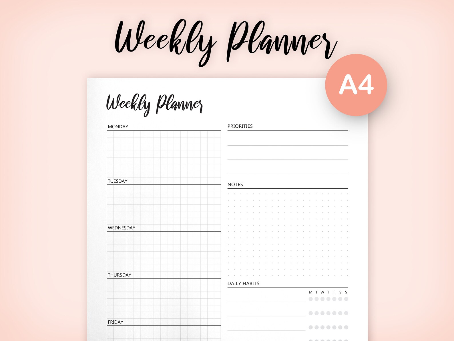 A4 Weekly Planner V3 Printable Weekly Planner Printable - Etsy