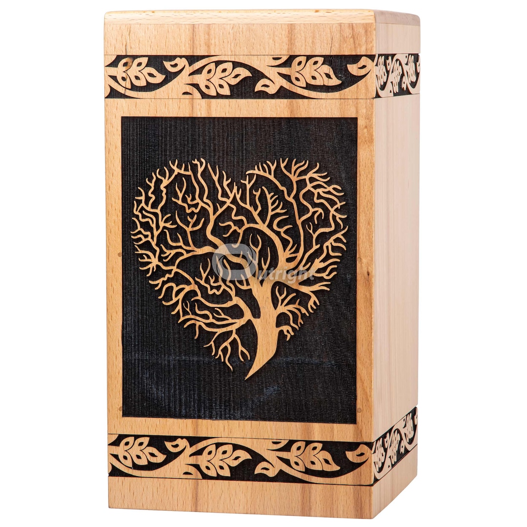 Wooden Cremation Urns for Human Ashes - Tree of Life Wooden Carved Box ...