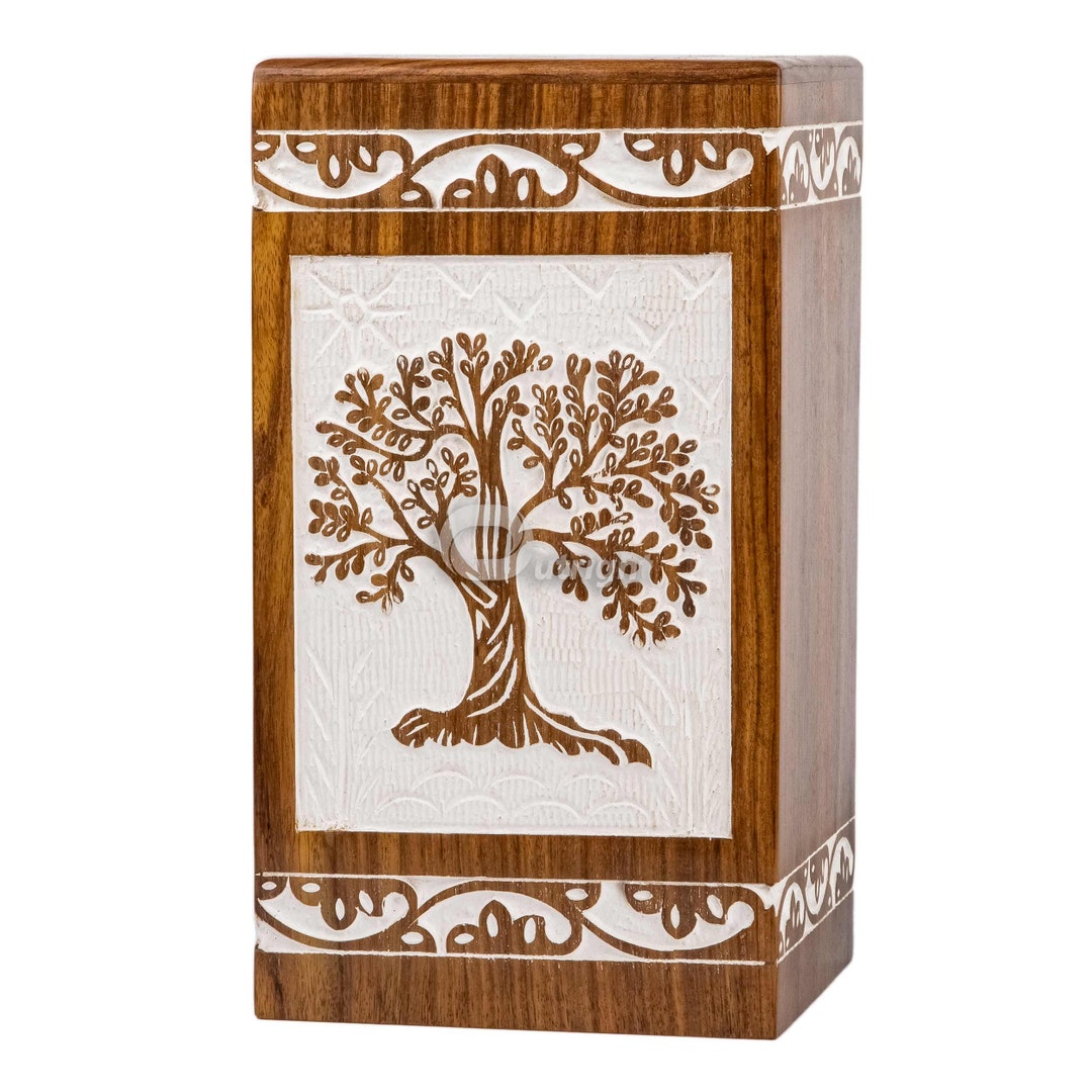 Wooden Cremation Urns for Human Ashes - Tree of Life Wooden Carved Box ...