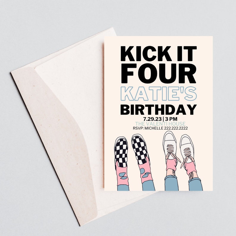 Kick It Birthday Party Invite Simple Editable Themed Design Sneaker ...