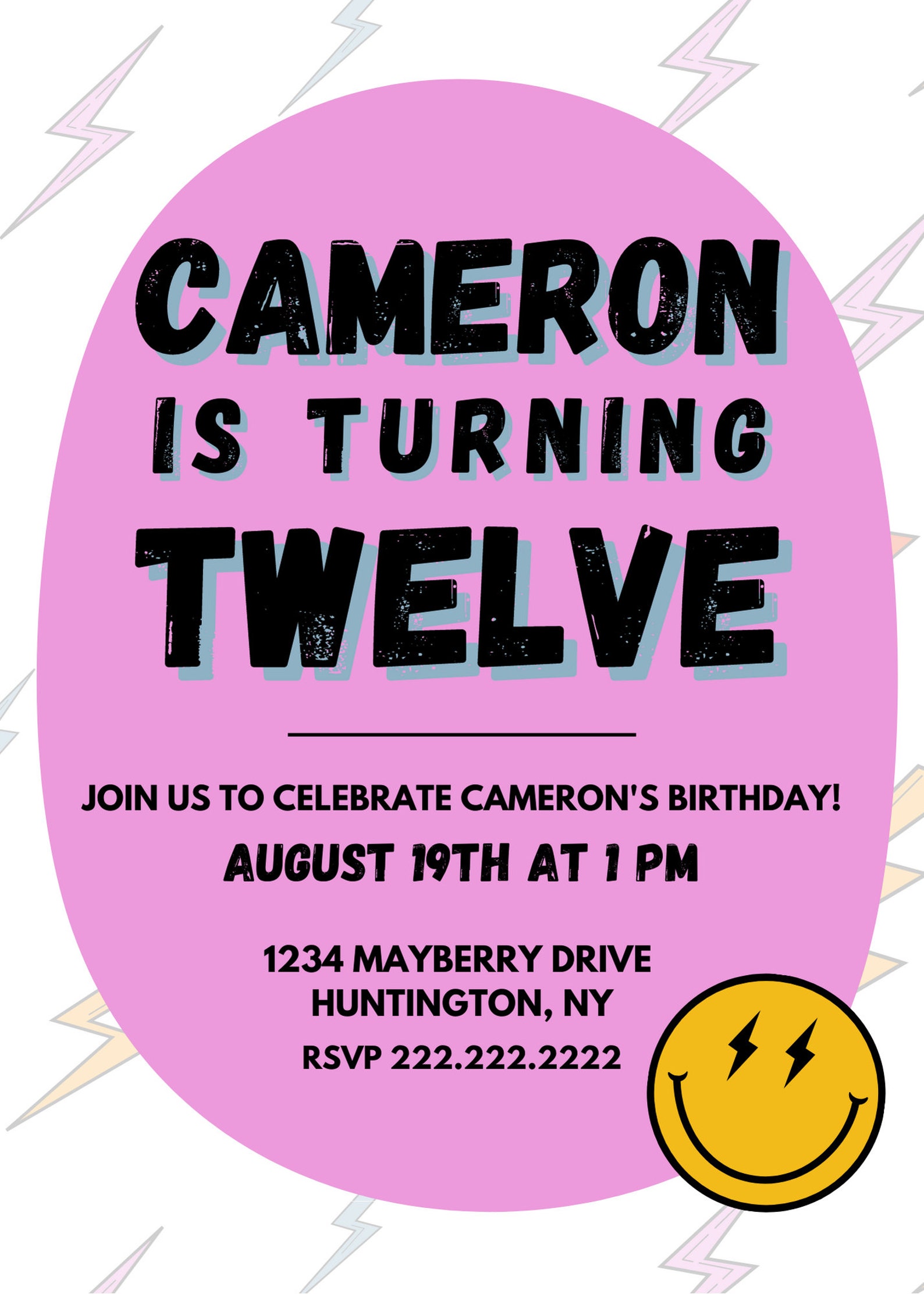 Lightning Bolt Birthday Party Cool Boy Girl Unisex Invitation Editable ...