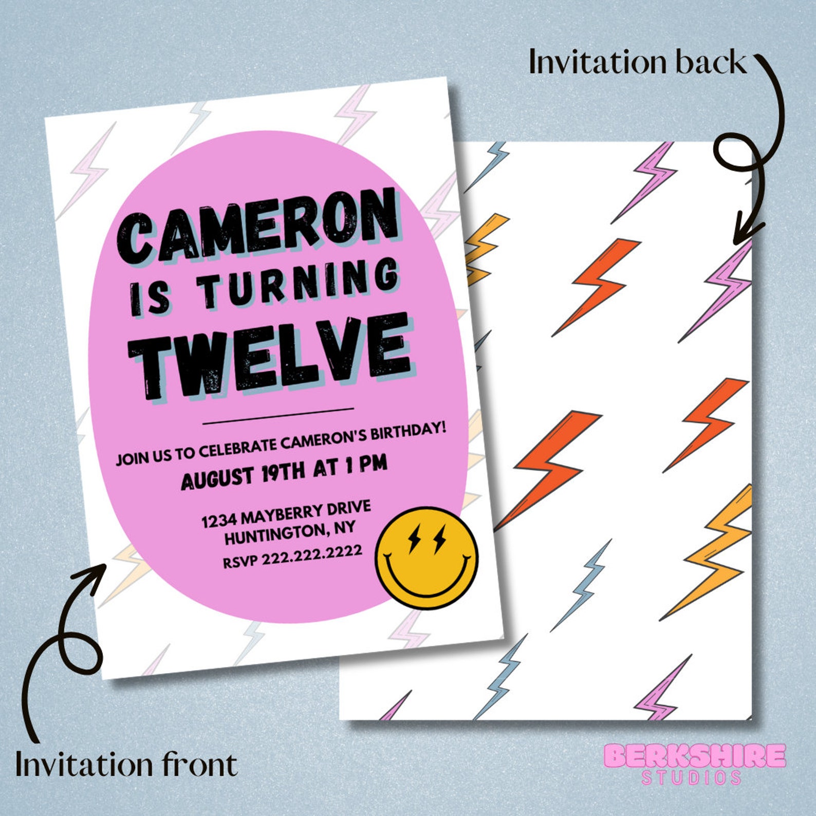 Lightning Bolt Birthday Party Cool Boy Girl Unisex Invitation Editable ...