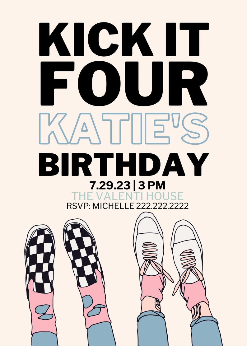 Kick It Birthday Party Invite Simple Editable Themed Design Sneaker ...