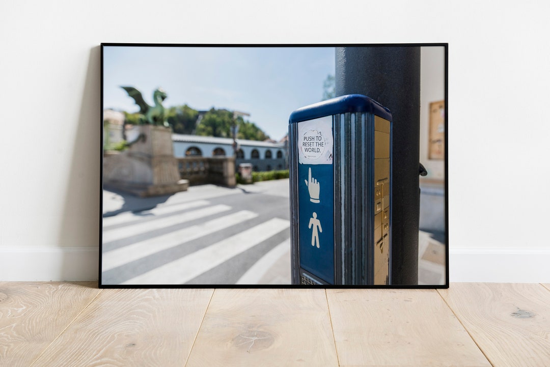 Digital Photograph of Interactive Street Art: 'push to Reset the World ...
