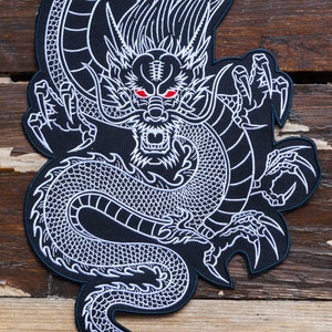 Large Embroidered Dragon Patch Black White, Large Iron on Patches - Etsy