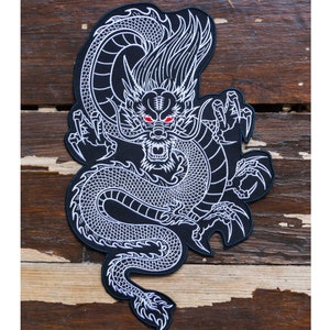Large Embroidered Dragon Patch Black White, Large Iron on Patches - Etsy