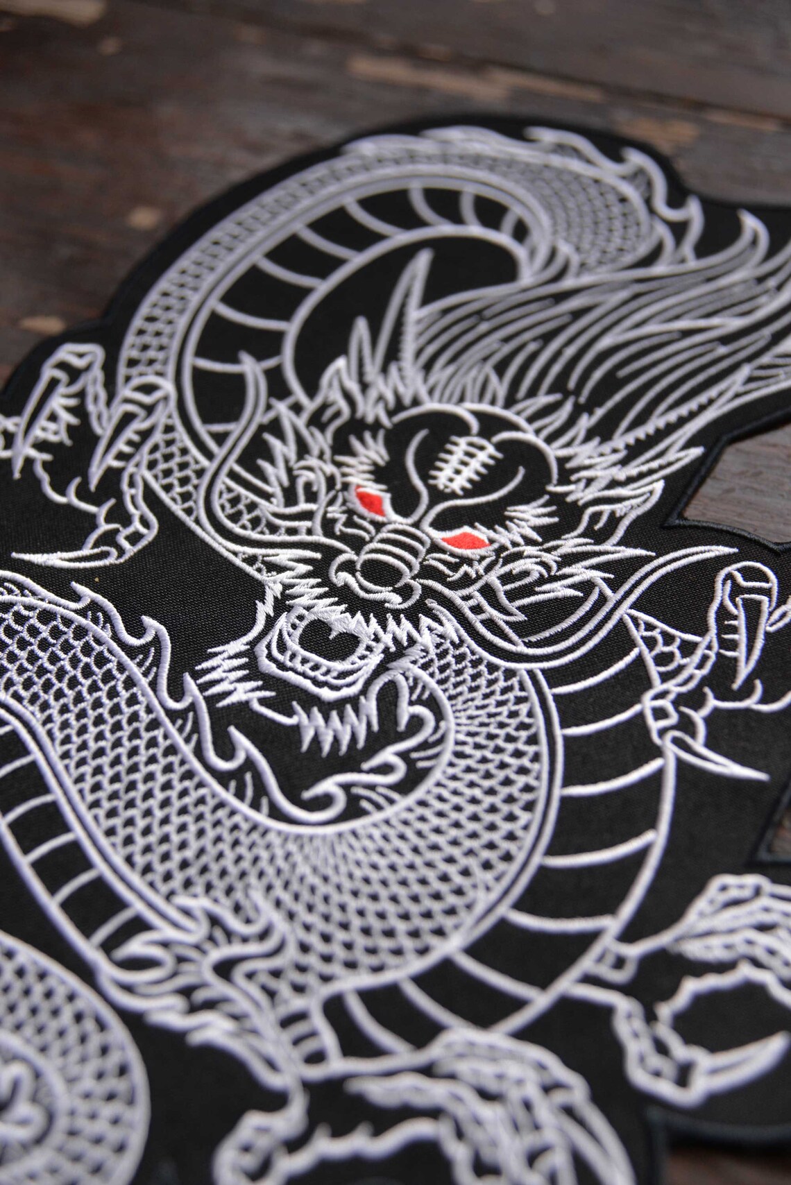 Large Embroidered Dragon Patch Black White Large Iron on - Etsy