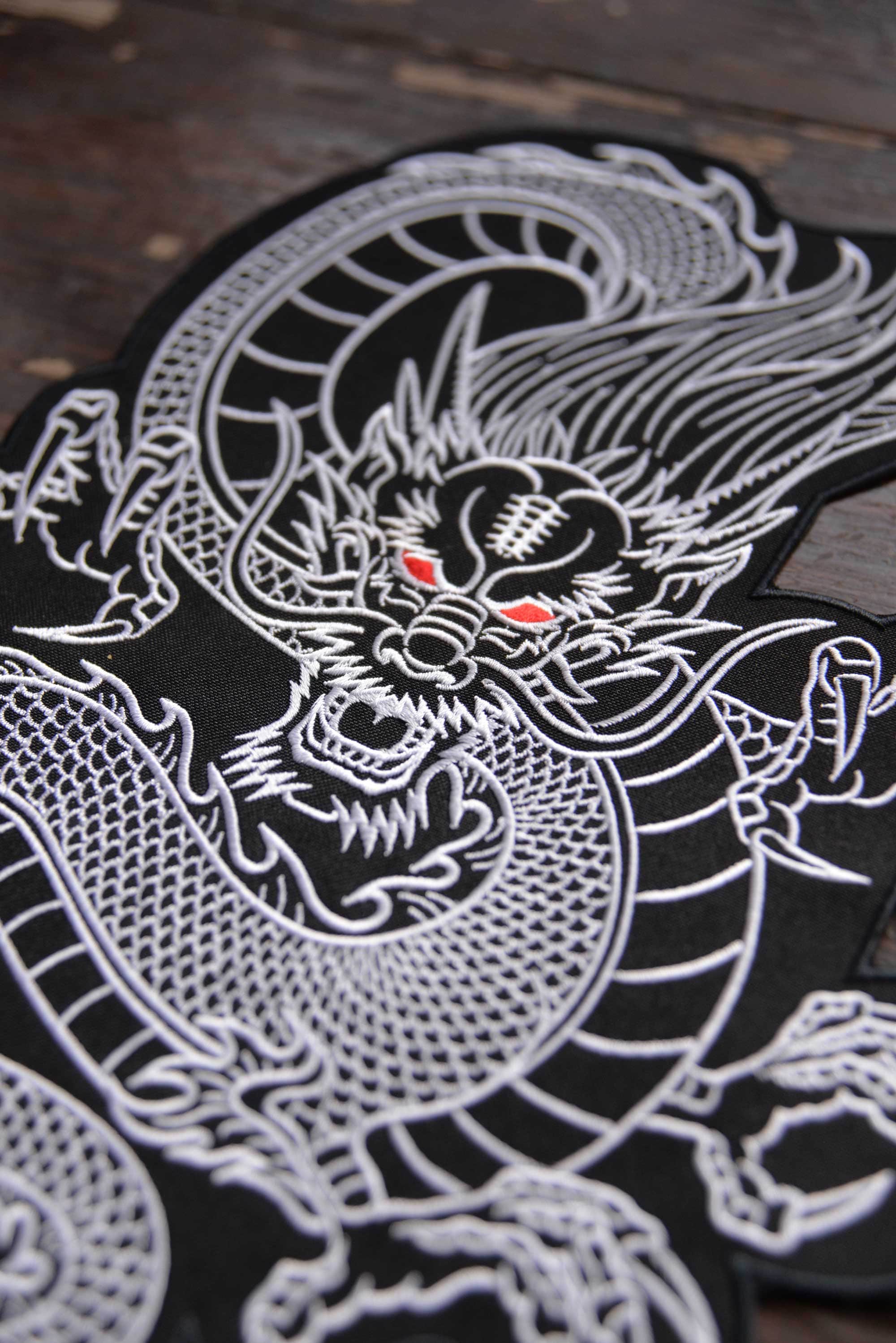 Large Embroidered Dragon Patch Black White, Large Iron on Patches - Etsy