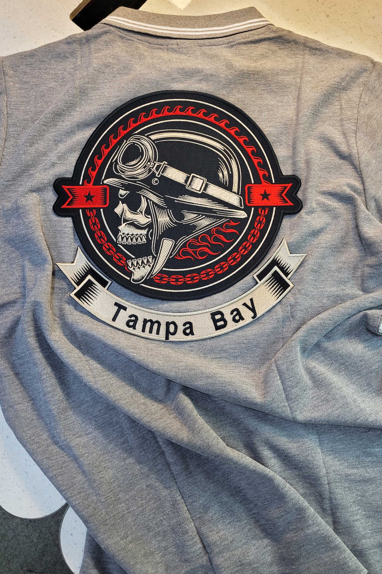 Skull Embroidered Patch Personalised Red Beige Skull Back - Etsy