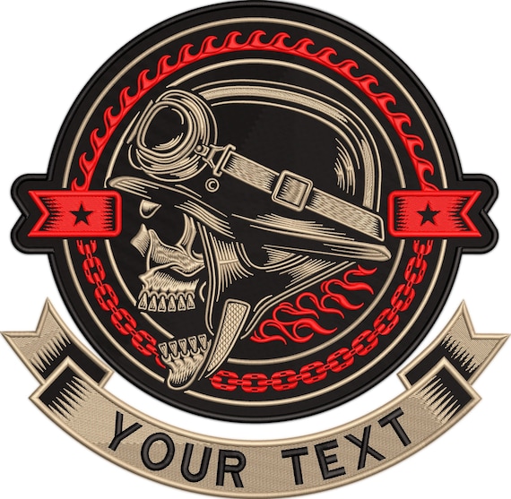 Skull Embroidered Patch Personalised Red Beige Skull Back - Etsy