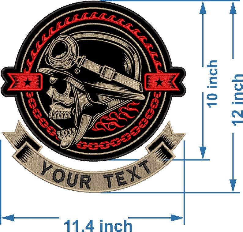 Skull Embroidered Patch Personalised, Red Beige, Skull Back Patch ...