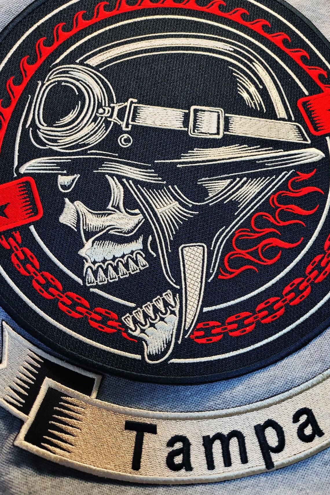 Skull Embroidered Patch Personalised Red Beige Skull Back - Etsy